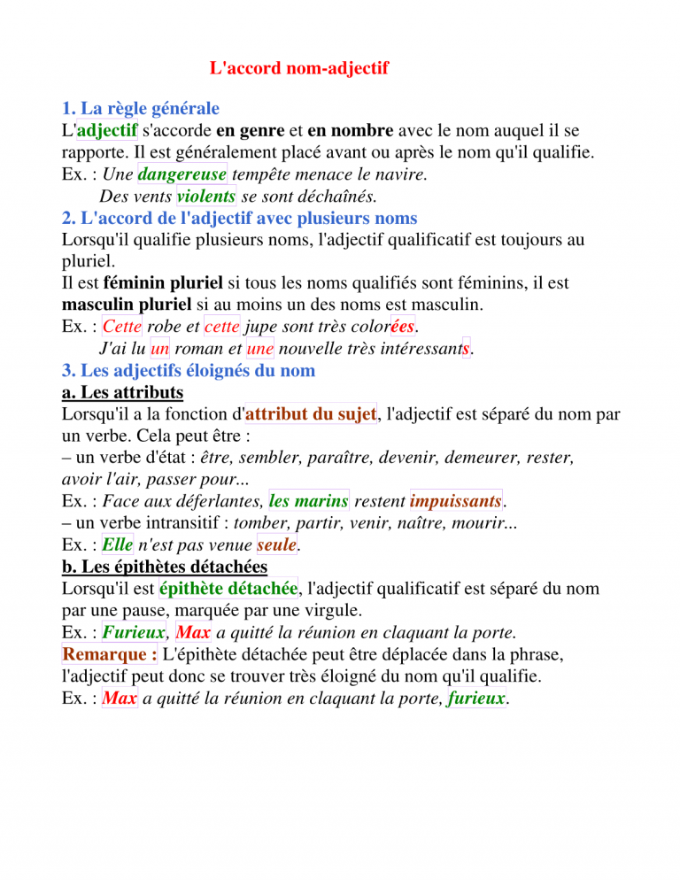 درس L’accord nom-adjectif للسنة الأولى إعدادي | الدراسة